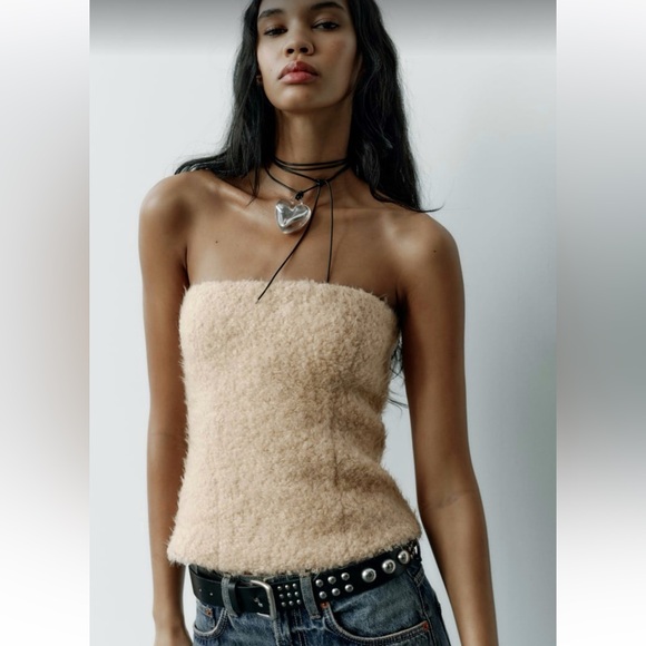 Zara | Tops | Zara Fuzzy Teddy Tube Top | Poshmark